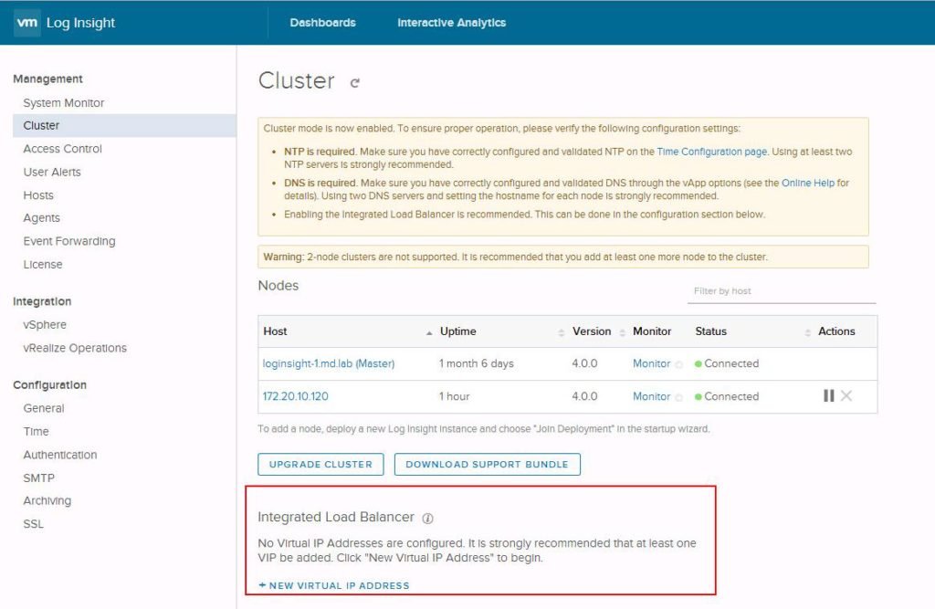 Enabling VMware vRealize Log Insight Integrated Load Balancer Enabling VMware vRealize Log Insight Integrated Load Balancer